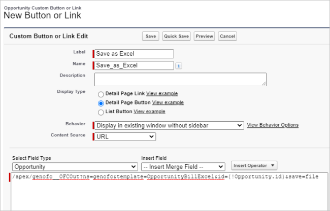 Generate an Excel file in Salesforce using Office File Creator – (3) Create custom buttons ...