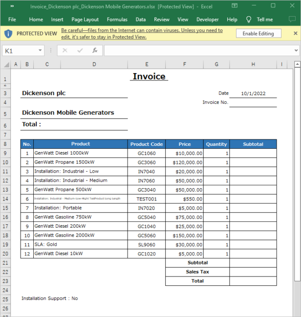 Setting Formulas in Excel Template Files with Office File Creator | Office File Creator